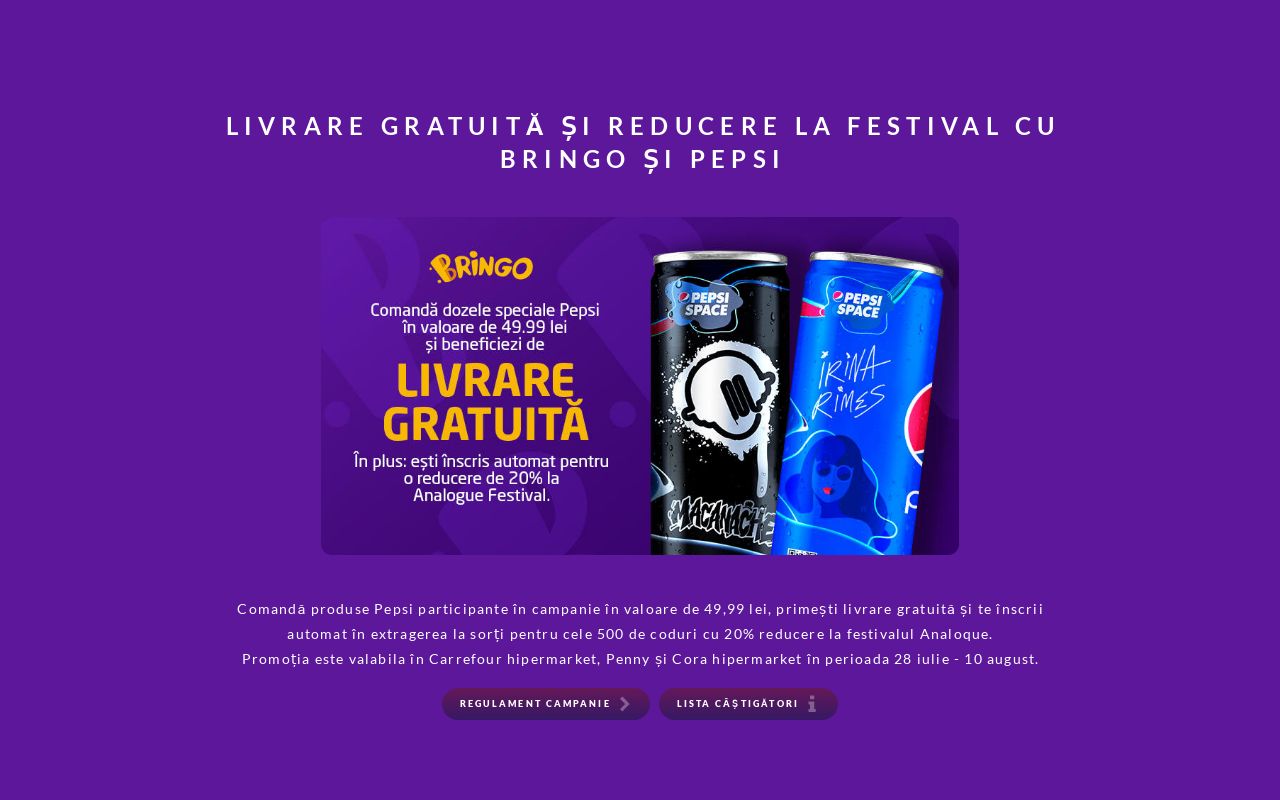 Bringo x Pepsi - Livrare gratuită și reducere la festival
